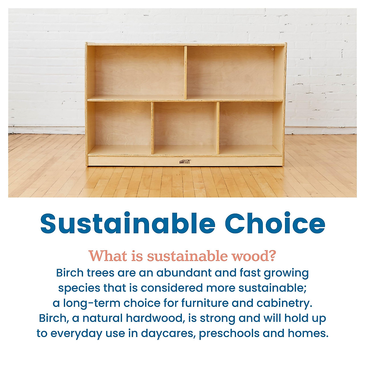 ECR4Kids - ELR-0420 Birch 5-Section School Classroom Storage Cabinet with Casters, Natural, 30" H