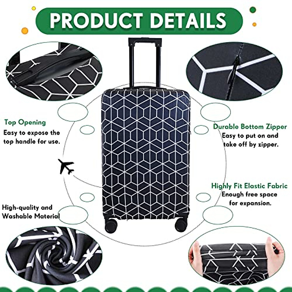 Sanwuta 3 Pcs Luggage Cover Washable Suitcase Protector Luggage Protector Suitcase Cover Anti Scratch Luggage Case Cover Fits 18-28 Inch Luggage, 3 Sizes (Geometric Style)