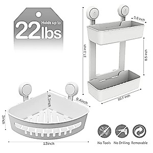 LEVERLOC Shower Caddy Suction Cup Corner Shower ShelfOne Second Installation Shower Basket Wall-Mounted Waterproof Shower Organizer Removable & Reusable