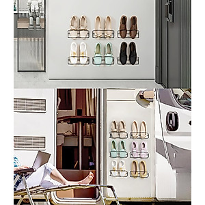 PrimZooty Wall Mounted Shoe Rack 6Pack, with Sticky Hanging Strips, Metal Wall Shoe Storage, Hanging Shoe Organizer for Wall/RV/Door