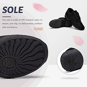 JUODVMP Women's Lace-up Breathable Split Sole Jazz Shoes,Model T01,Black,8 US