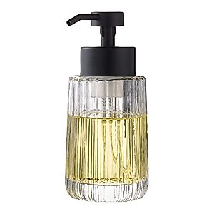 Easy Tang Glass Foaming Soap Dispenser with Black Pump, 12 OZ Vintage-Inspired Modern Glass Refillable Bottle for Bathroom Vanity Countertop and Kitchen