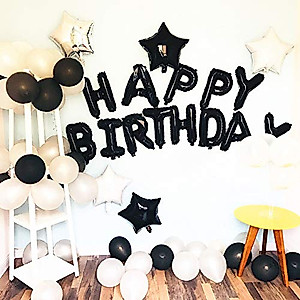 Haimimall Black Happy Birthday Sign Banner Balloons Birthday Party Decorations Black 13pcs Letters Balloons 2pcs Giant Star Foil Balloons 4pcs Confetti Balloons 10pcs Latex Balloons