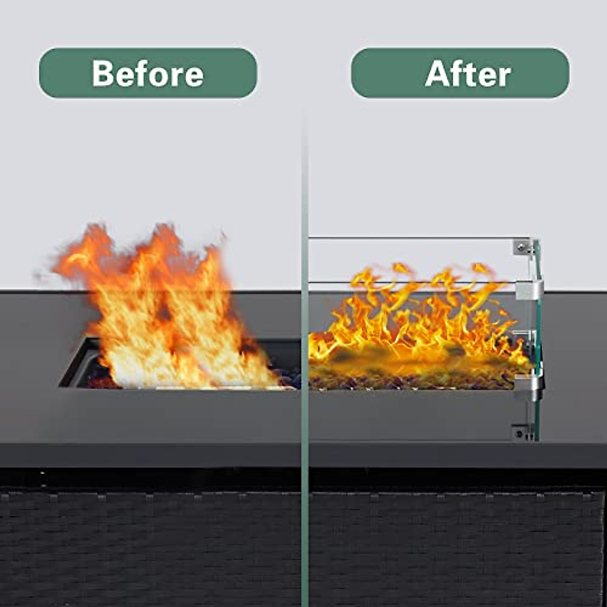 Kinsuite 14.5 Inch Fire Pit - Glass Wind Guard for Square or Rectangular Fire Table, Tempered Glass Flame Guard,Fire Table windscreen for Outdoor, Garden, Patio, Backyard