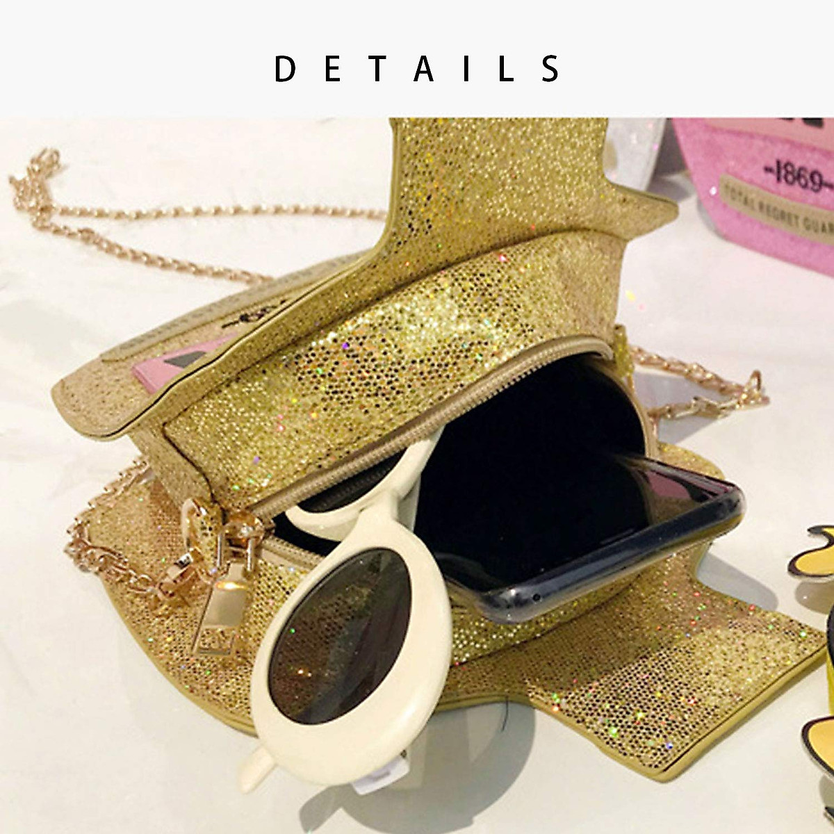 Lanpet Women Sequins Cross Body Bag Bottle Shaped Evening Chain Strap Shoulder Bag