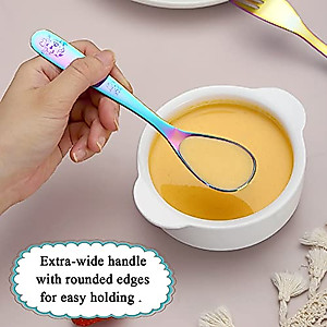 Berglander Rainbow Toddler Utensils 4 Pieces Colorful Titanium Plating Kids Silverware Set, Children Safe Forks and Spoons Flatware, Mirror Polished Smooth Round Edage Cutlery Sets, Dishwasher Safe