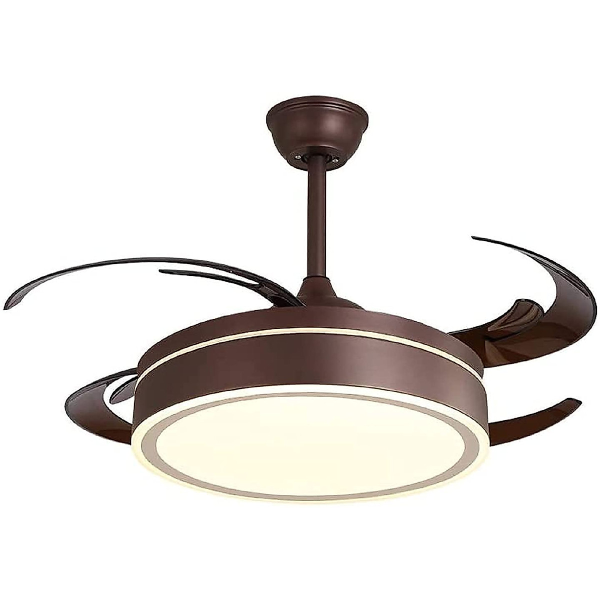 Lighting Groups 42" Retractable Ceiling Fans with LED Light Remote Control 4 Invisible Clear ABS Blades Livingroom Diningroom Fan Chandelier Indoor Ceiling Light Kits with Fans (Brown)