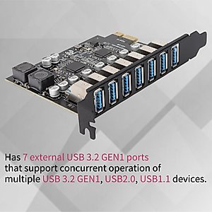 PCIE to USB 7 Port Expansion Card, PCI Express USB Add in Card, Internal USB 7 Port Front Expansion Card for XP 7 8 10 11 Linux
