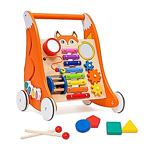 Wooden Baby Push Walker Baby Walker Kids Activity Center Push Toys for Babies Learning to Walk Toddler Push & Pull Toys Learning Walker Stroller Walker with Wheels for Baby