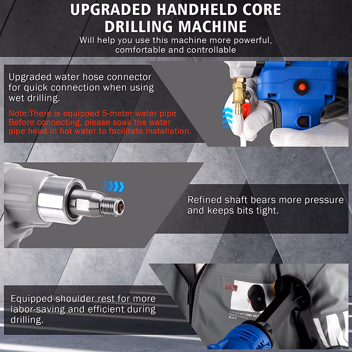 Diamond Core Drilling Machine,Wet & Dry Handheld Concrete Core Drill Rig,1900RPM 1-1/4" Thread Core Drill Rig with Water Pump Water Pipe for Concrete Brick Stone Block,with 1.25in/2.5in/4in Drill Bits