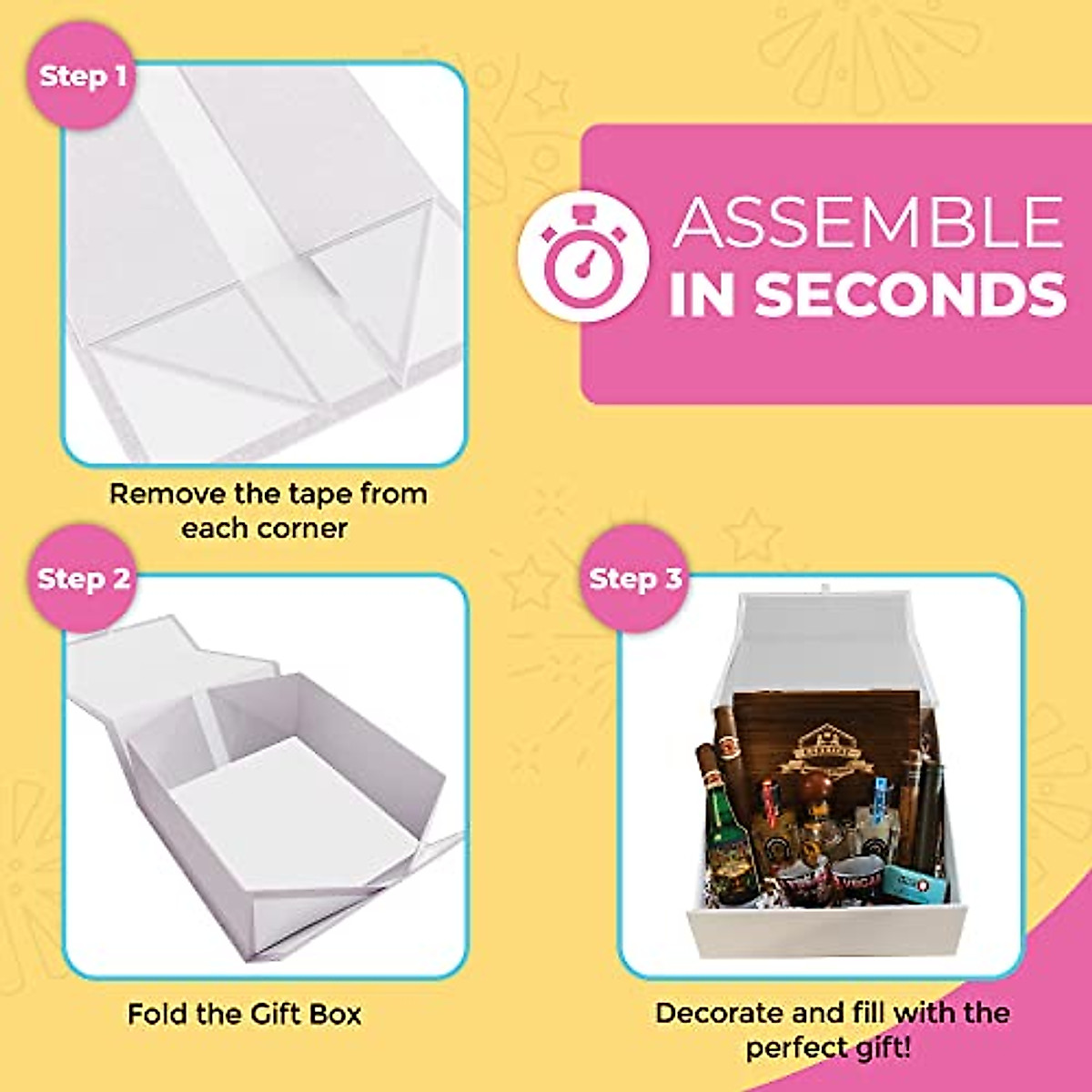 Kiniu 1 Pack Glitter Gift Boxes with Lids - Gift Boxes for Presents - Glitter Gift Box with Lid - Collapsible Magnetic Closure Box for Bridesmaid Proposal Boxes, Groomsman Box, Wedding, Birthday, Shirt Gift Box - 9.25x9.25x3.75 Inches