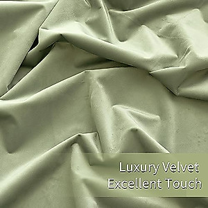 Woaboy 100% Blackout Light Sage Velvet Curtains-2 Panels 84 inch Completely Blackout Window Drapes Thermal Insulate 3 Layer Curtains with Black Liner for Bedroom Nursery Room, Grommet Top (52 * 84")