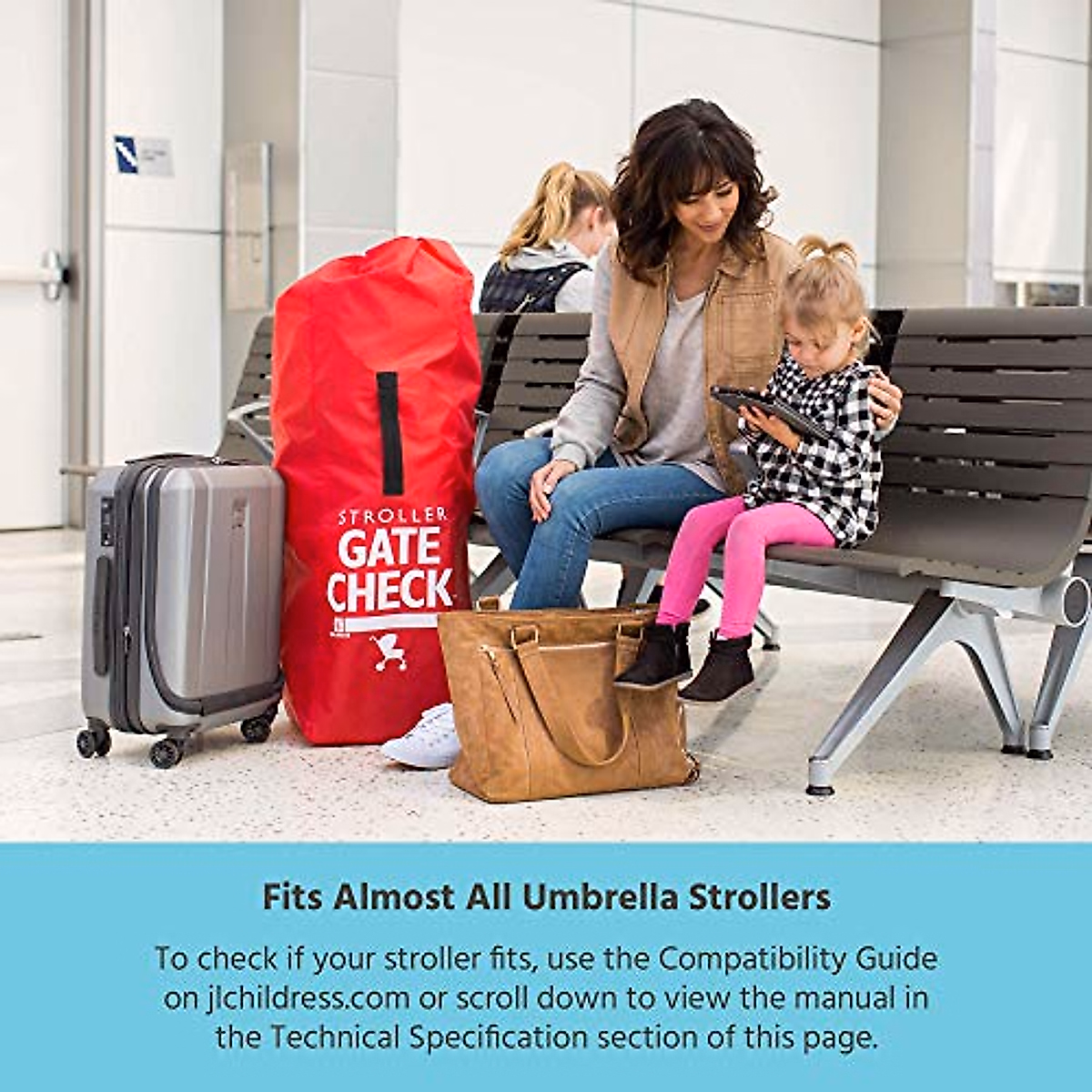 J.L. Childress Gate Check Bag for Single Umbrella Strollers - Stroller Bag for Airplane - Gate Check Bag for Umbrella Strollers - Stroller Travel Bag for Airplane - Red