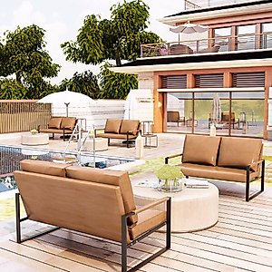 AWQM PU Leather Love Seats Sofa, 45" Mini Upholstered Couch for Small Space, Modern Accent Chair with Armrest and Removable Cushions, 2-Seater Lounge for Living Room, Bedroom, Office (Brown)