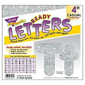 TREND ENTERPRISES Silver Sparkle 4" Casual Combo Ready Letters, 172 pieces, T-79943