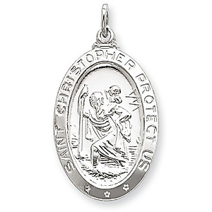 IceCarats 925 Sterling Silver Saint Christopher Medal Patron of Travelers Athletes Protection Necklace Christian Religious Pendant Faith Charm 31mm x 18mm Only