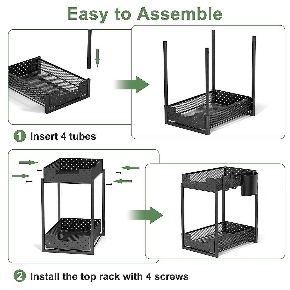 𝗡𝗲𝘄𝗲𝘀𝘁 Metal Under Sink Organizer and Storage, Bathroom Cabinet Organizer, 2 Tier Pull Out Under Cabinet Storage, Black Slide-Out Undersink Organizer for Kitchen/Home, Under Counter Organizer