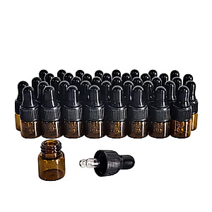 BEGIKET 50 Pack Amber Glass Mini Dropper Bottles,1ML Amber Essential Oil Dropper Bottle for Travel Test Sample Perfume (1ML)