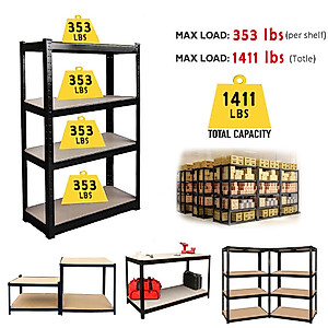 4-Tier Storage Shelves, Adjustable Freestanding Metal Shelving Unit 63" High 31.5" Wide 16" Deep Heavy Duty Utility Rack, Boltless Assembly Garage Storage Shelves for Warehouse Garage Pantry Kitchen