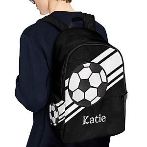 Urcustom Personalized Name Soccer Ball Sports Black Backpack Unisex Bookbag for Boy Girl Travel Daypack Bag Purse 17.7 IN