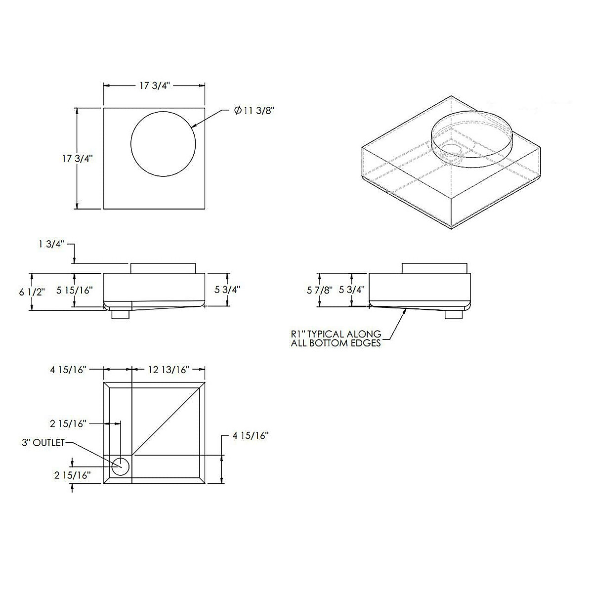 RecPro 8 Gallon RV Holding Tank 17 3/4" x 17 3/4" x 8 1/4" | 3772 | Black Waste Water (with Fittings Kit) | Made in America