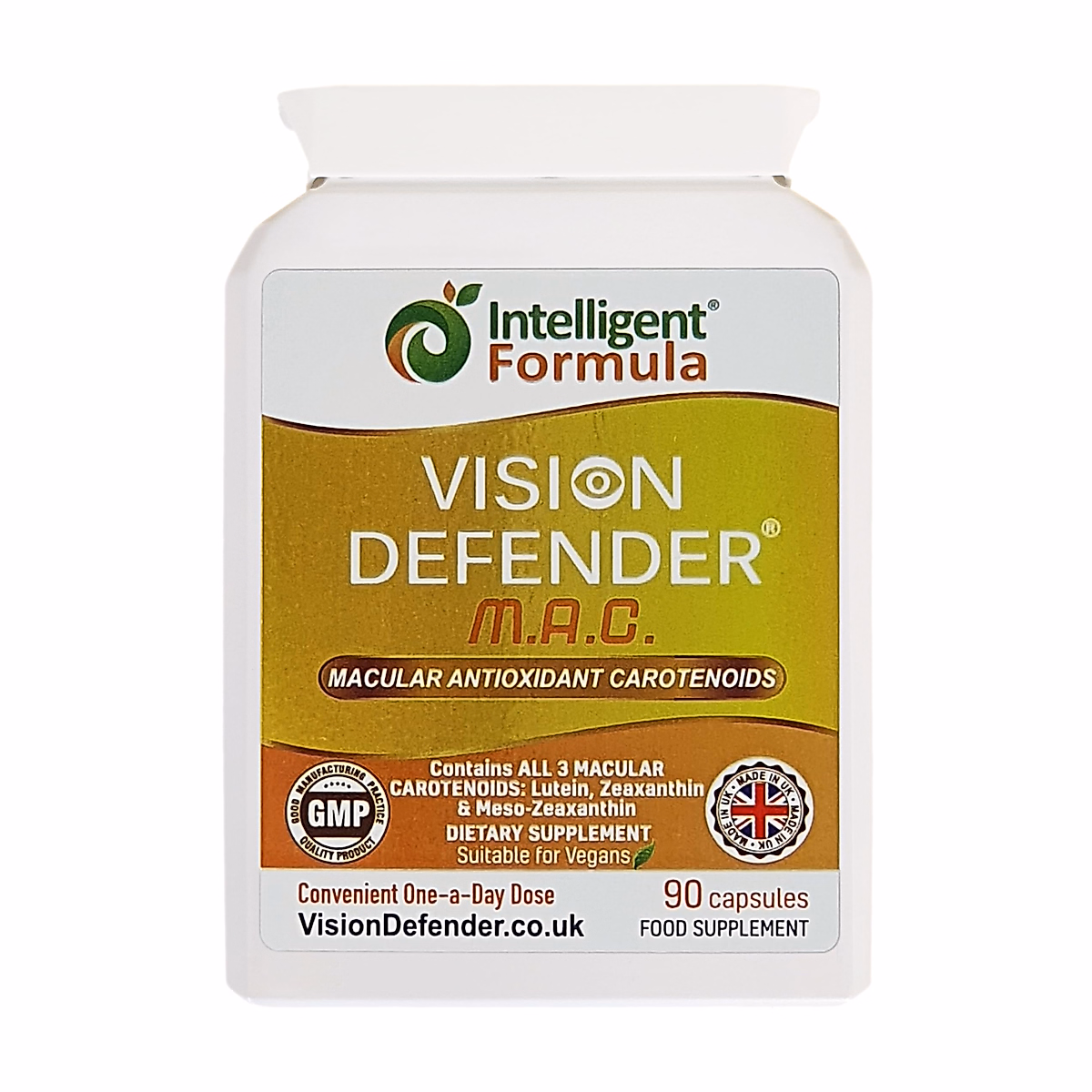 Lutein, Zeaxanthin & Meso-Zeaxanthin Eye Supplement: VISION DEFENDER MAC Vegan/Vegetarian Antioxidant Carotenoids for Eyes (90 Capsules/One-A-Day) Made in UK