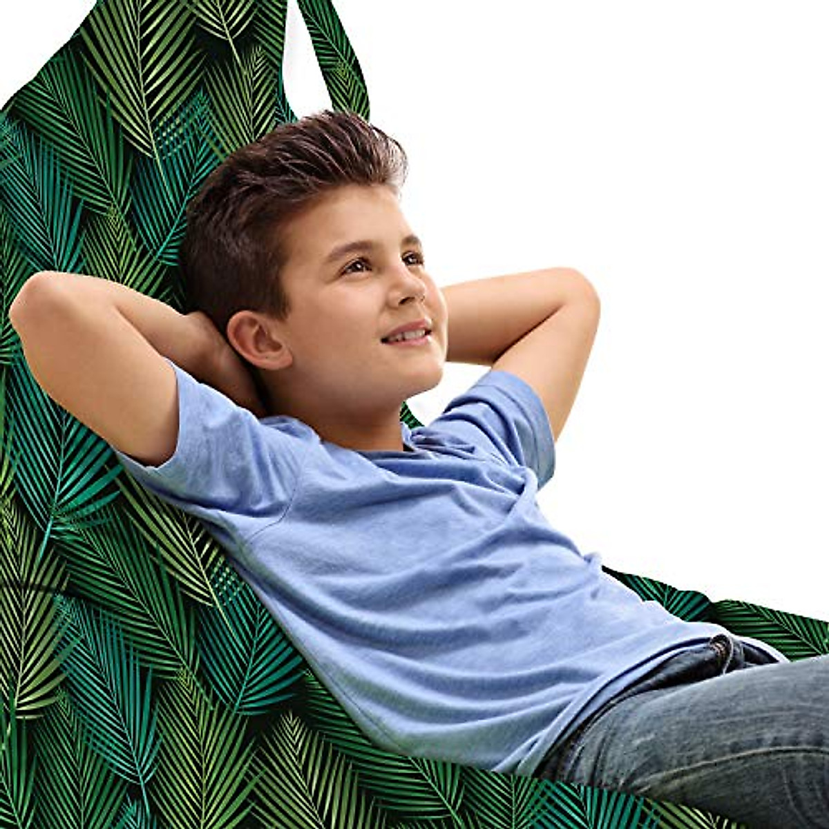 Lunarable Tropical Lounger Chair Bag, Exotic Tree Leaves Palm Monstera Jungle Rainforest in Greenery Tones, High Capacity Storage with Handle Container, Lounger Size, Green and Charcoal Grey