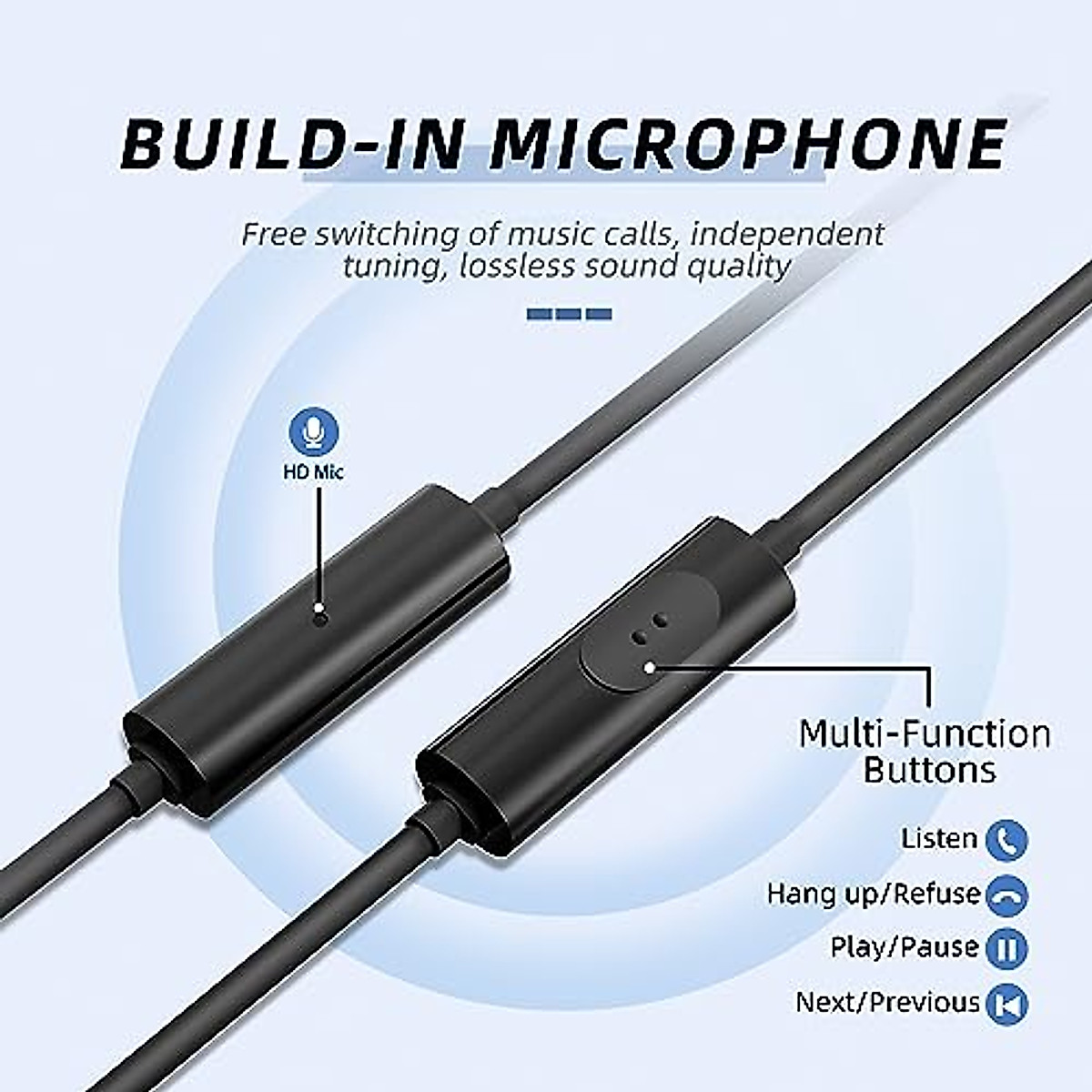EP-06 Metallic Wired Earphones in-Ear Earbuds, Headset with Build-in Microphone Noise Isolating Headphone with 3.5mm Jack Long Cord 10mm Large Drivers HD Bass Audio for Music Podcast and More
