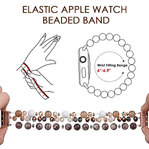 CAGOS Bracelet Compatible with Apple Watch Band 38mm 40mm 41mm Series 9/8/7/6/5/4/3/2/1/SE, Cute Dressy Boho Beaded Elastic Stretchy Pretty Strap Replacement for iWatch Bands Women, Amber