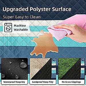 ZAZE Picnic Blankets Beach Blanket, 80''x80'' Extra Large Thick 3-Layers, Sandproof Machine Washable Waterproof Foldable Oversized XL Outdoor Mat, for Camping, Park, Travel, Grass(Blue White Stripe)