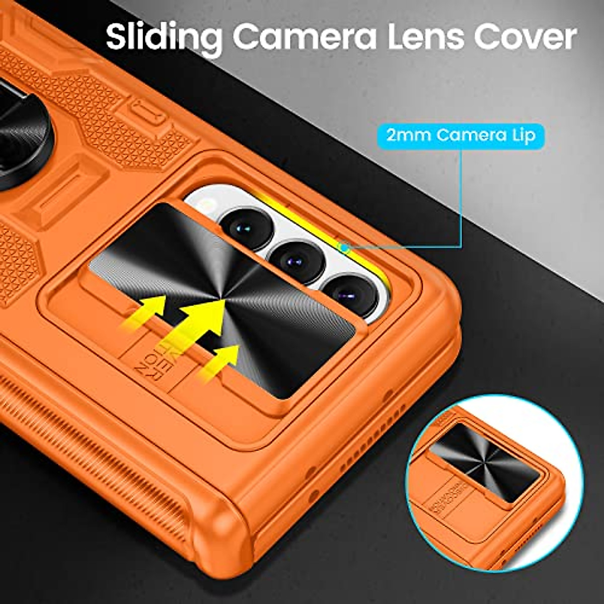 VEGO for Samsung Galaxy Z Fold 3 Case with Stand, Slide Camera Cover & Screen Protector & 360°Ring Magnetic Kickstand Military Grade Heavy Duty Protective Case for Galaxy Z Fold 3- Orange
