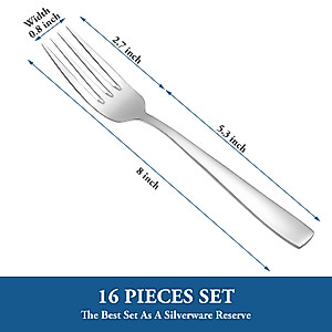 16 Piece Dinner Forks Set,Top Food Grade Extra-Fine Stainless Steel Forks with Squared Handle,Forks Silverware,Metal Forks for Home Kitchen Restaurant Hotel,8 Inches,Mirror Finish & Dishwasher Safe