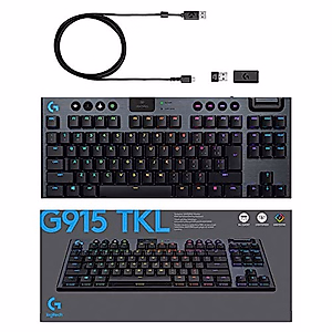 Logitech G915 LIGHTSPEED RGB Mechanical Gaming Keyboard, Low Profile GL Tactile Key Switch, LIGHTSYNC RGB, Advanced Wireless and Bluetooth Support - Tactile,Black