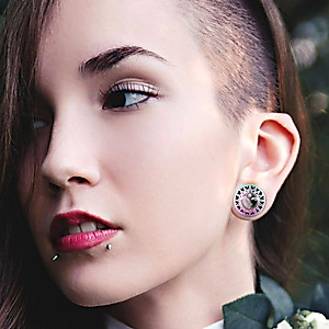 REELMAR 2Pcs Gauges for Ears Women Hollow Sun Moon Asymmetrical Plugs Single Flared Saddle Stretching Tunnels Expanders Stainless Steel Body Piercing Earrings 0G 00G to 1 Inch (10mm (00G), Rainbow)