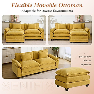 SENIFIS 86" Sectional Sofa Couch, Chenille L-Shaped Loveseat Sleeper Sofa Couch with Movable Ottoman,Lumbar Pillows, Comfy Cloud Sofa Couches for Living Room (Yellow, Loveseat)
