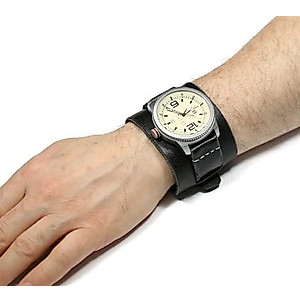 Cuff watch band - leather watch cuff strap black - aviator steampunk bands Handmade 18mm 20mm 22mm 24mm (22mm)