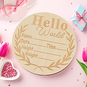 Aitikili Baby Announcement Sign - Hello World Newborn Sign,Wooden Baby Birth Announcement Sign for Nursery,Baby Name Sign for Hospital,Welcome Baby Newborn Arrival Sign Announcement Board for Photo