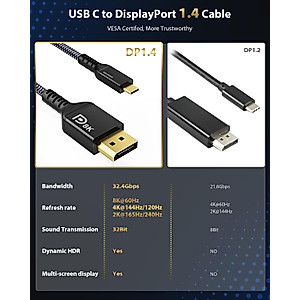 Maxonar VESA Certified USB C to DisplayPort 1.4, 8K 60Hz Thunderbolt 4/3 /USB4 to DP Cable 3.3FT/1M(4K 60Hz 144Hz 120Hz 2K 240Hz) 32.4Gbps HBR3 Alt Mode Adapter for Mac Studio, M2 M1 MacBook - Black