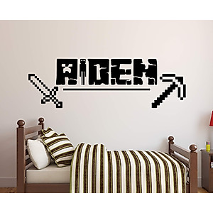 Personalized Video Gamer Name Wall Decal - Gaming Wall Decal - Bedroom Kids Wall Decor Custom Boy Art Mural Vinyl Sticker (30"W x 10"H)