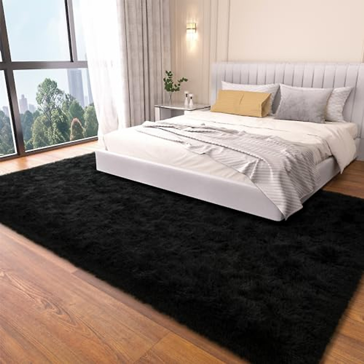 Vasofe Super Soft 5x7 Black Fluffy Area Rug for Bedroom, Large Fuzzy Living Room Rug, Shag Plush Nursery Rug for Kids Dorm Classroom Teen Shaggy Furry Throw Carpet, Indoor Home Decor Floor Mat