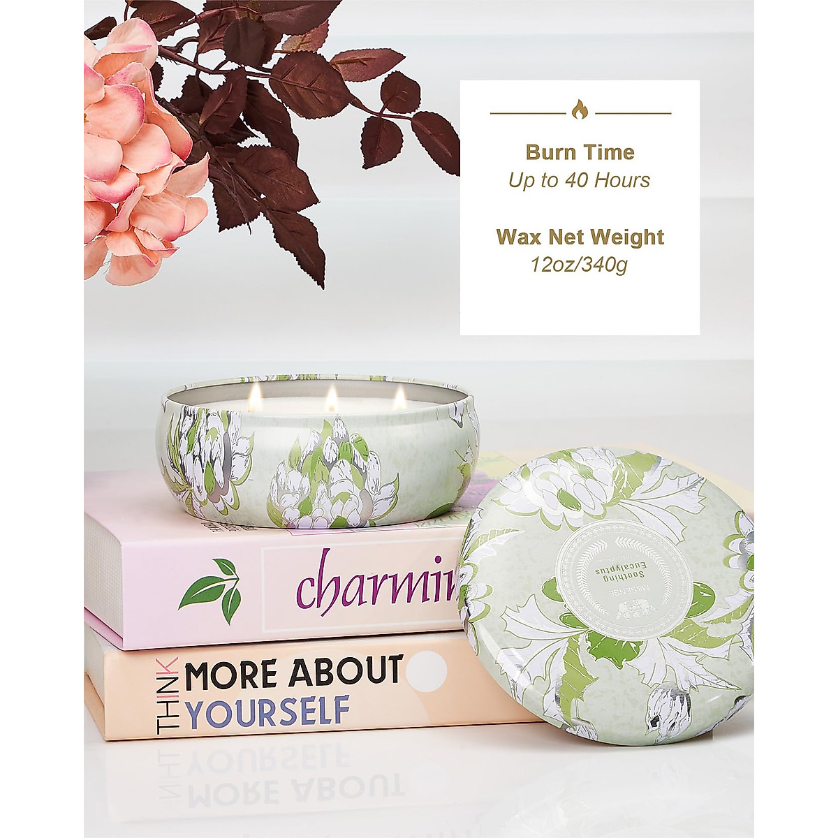 M&SENSE Soothing Eucalyptus Scented Candles, Large 3 Wick Soy Tin Candle, Over 40 Hour Burning Time, 100% Natural Vegan Wax, Relaxing Aromatherapy Aesthetic Candle Gift for Women Men