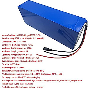 FREEDOH 60V 20AH E-Bike Battery Pack Customizable Lithium Battery Pack Suitable for 200W-1500W Motor for Electric MTB Electrical Motorbike, Electric Scooters Electric Bicycle with Charger,Xt60 Plug