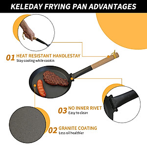 Keleday 8.2 Inch Cast iron Skillets, Non Stick Frying Pan, Cast Iron Griddle Pan for Camping Indoor & Outdoor Use,Pre-Seasoned Grill Pan with Folding Handle for Stove Tops