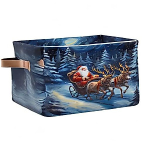 ALAZA Pine Tree Santa Claus Oil Painting Foldable Storage Box Storage Basket Organizer Bins with Handles for Shelf Closet Living Room Bedroom Home Office 1 Pack