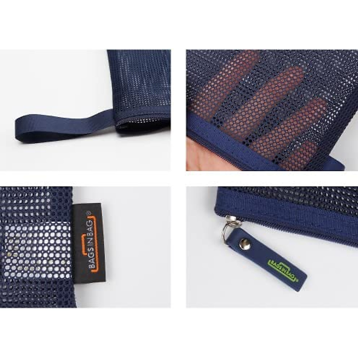 Bags In Bag Mesh Zipper Pouch Makeup Cosmetic Accessories Pencil Case Organizer Mesh Zipper Bags For Storage, Travel, Office (8.6x5.9 in) (Navy)