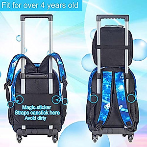 KLFVB Rolling Backpack for Boys, Kids Roller Wheels School Bookbag with Lunch Bag, Wheeled School Bag for Children - Dinosaur