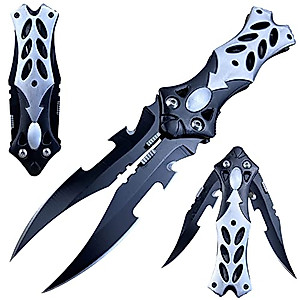 MADSABRE Bundle of 2 Items - Dual Blade Pocket Knife - Japanese Samurai Tanto Fixed Blade Katana - Perfect for Outdoor Hunting Survival Camping EDC Camping Hiking, Unique Gifts for Men