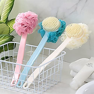INGVY Dry Brushing Body Brush Long Handle Rubbing Back Bath Brush Flower Ball for Adult Soft Hair Dual Purpose Bath Body Brush (Color : Pink)