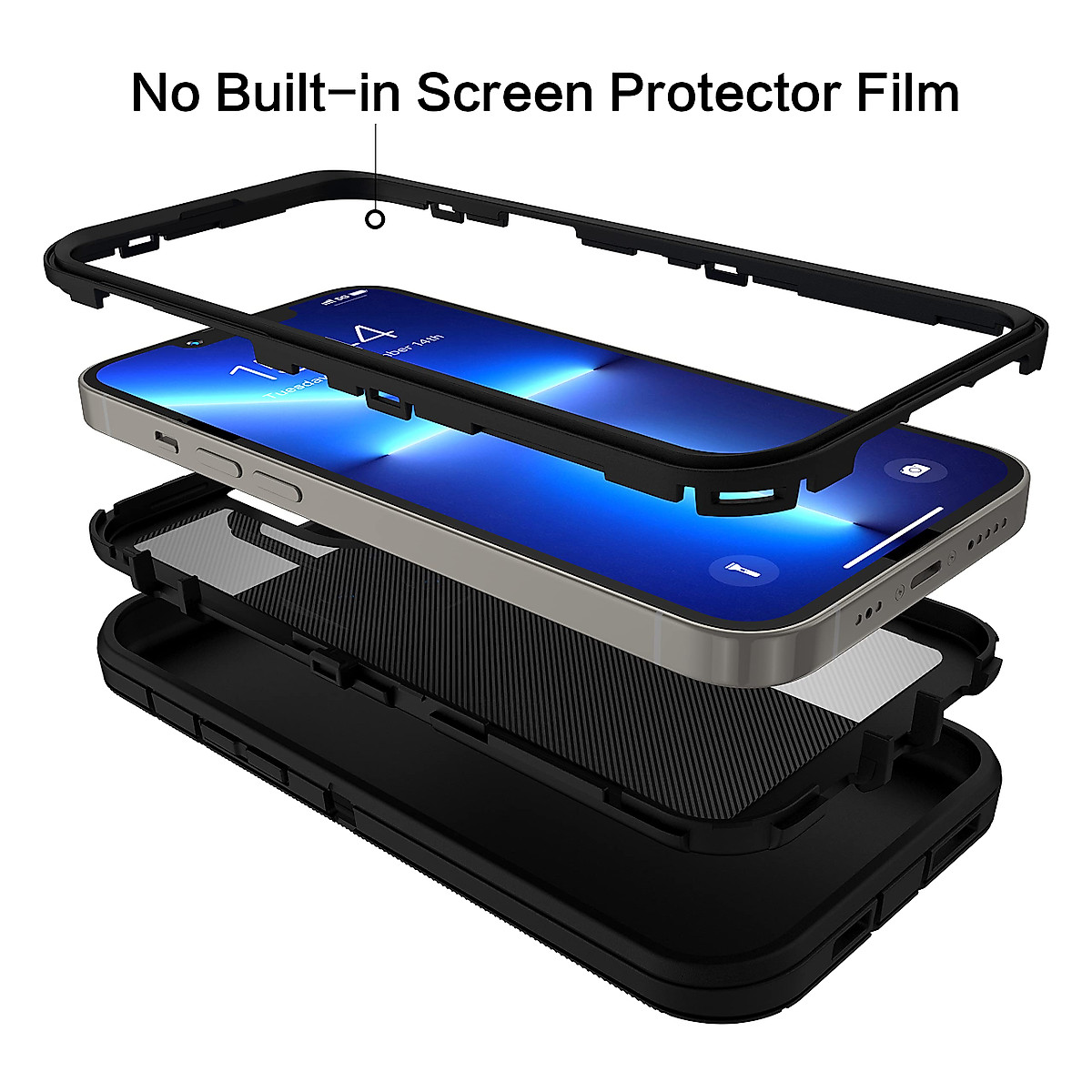 MXX Compatible with iPhone 13 pro Max Case, 3-Layer Super Protective Full Heavy Duty Body Tough Rugged Bumper Cover, Shock & Dust Proof, Designed for Apple 13 pro Max Phone Case 6.7" (Black)