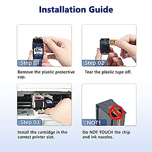 65XL Ink Cartridge Combo Pack Replacement for HP Ink 65 65XL Ink High Yield Works with HP Deskjet 3772 3755 3700 3722 3752 2600 2622 Envy 5055 5000 5070 5052 5014 Printer (1 Black, 1 Tri-Color)